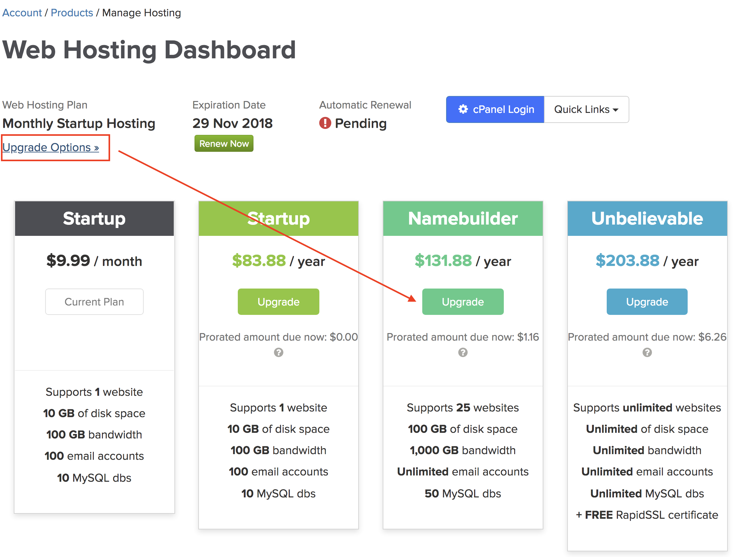 Upgrading your hosting account | Name.com